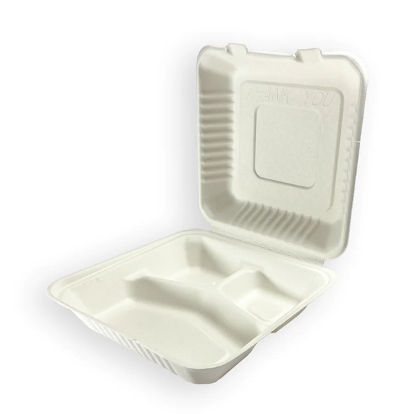 Clamshell Container 9x9 Sugarcane 3 Compartment by Crystal – JML WHOLESALE