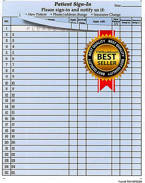 Patient Sign-in Sheets 8.5X11 (Blue) Carbonless Form HIPAA Compliant b ...